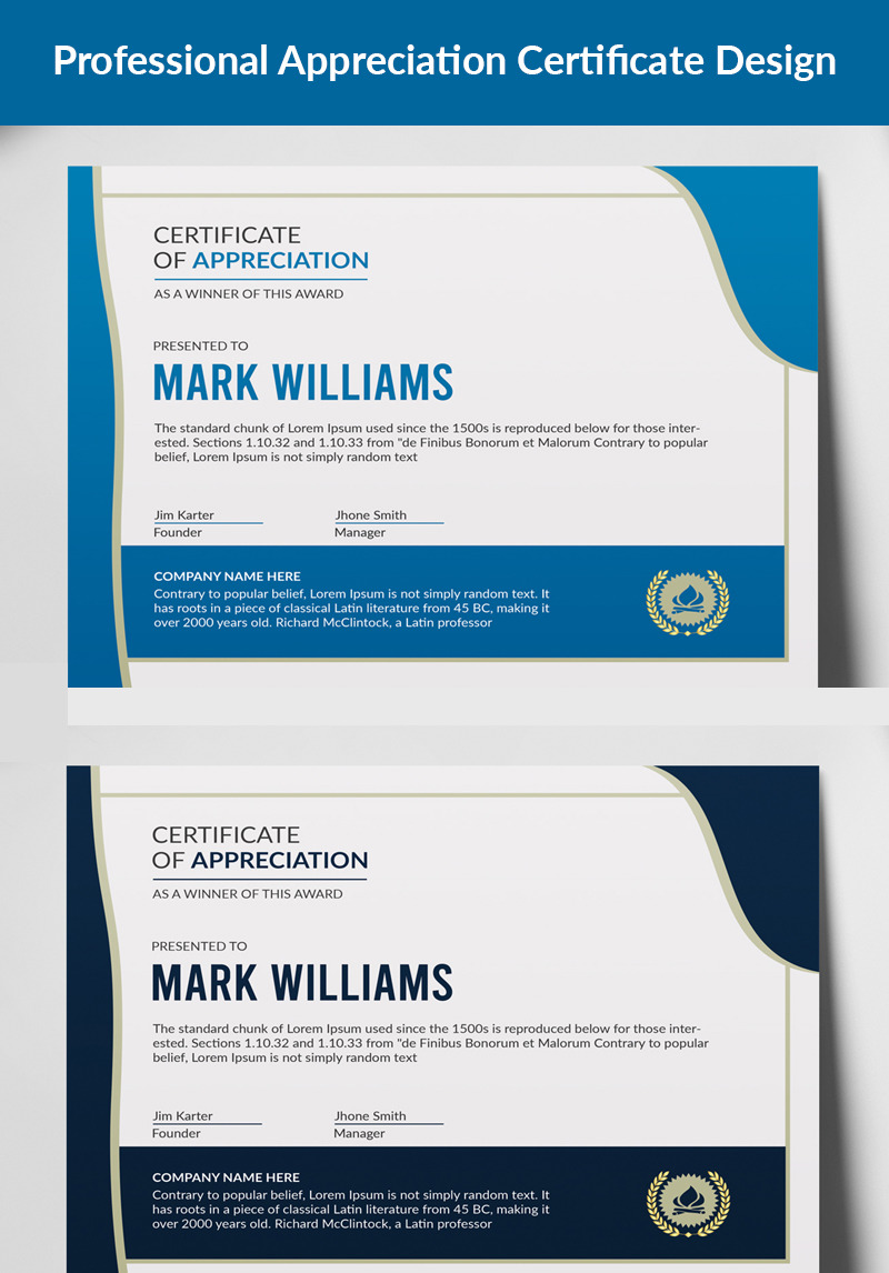 Professional Appreciation Design Certificate Template #91318