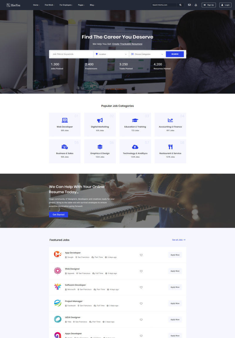 Hireyou - Job board HTML Website Template #91719