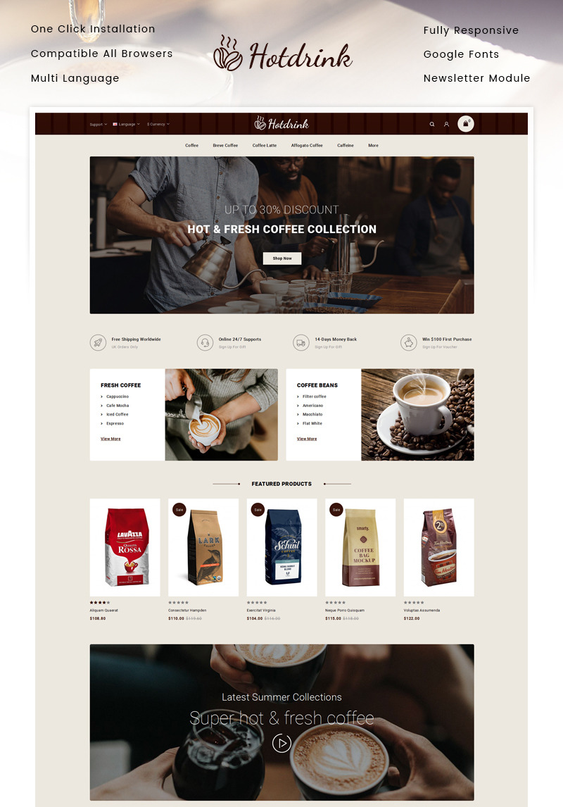 Hotdrink - Coffee Store OpenCart Template #92353