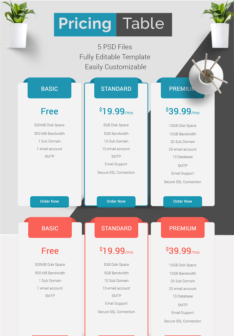 Corporate - Pricing Table PSD Template #93225