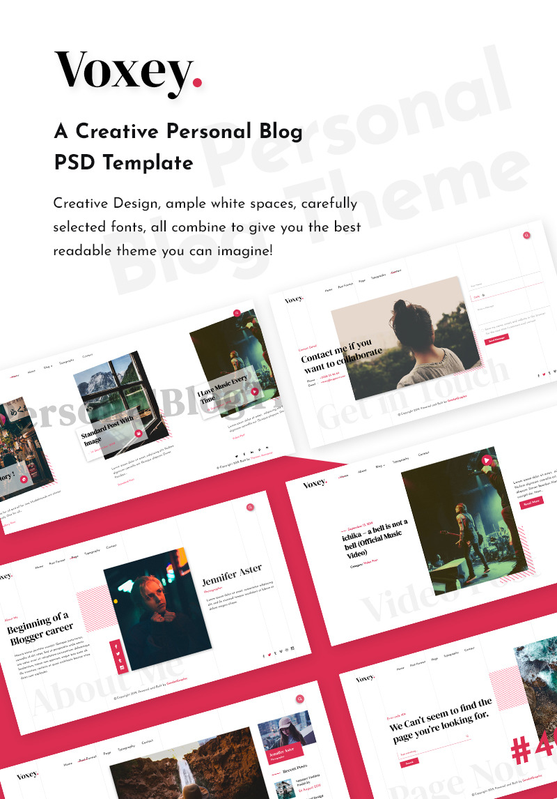 Voxey | A Creative Personal Blog PSD Template #93228