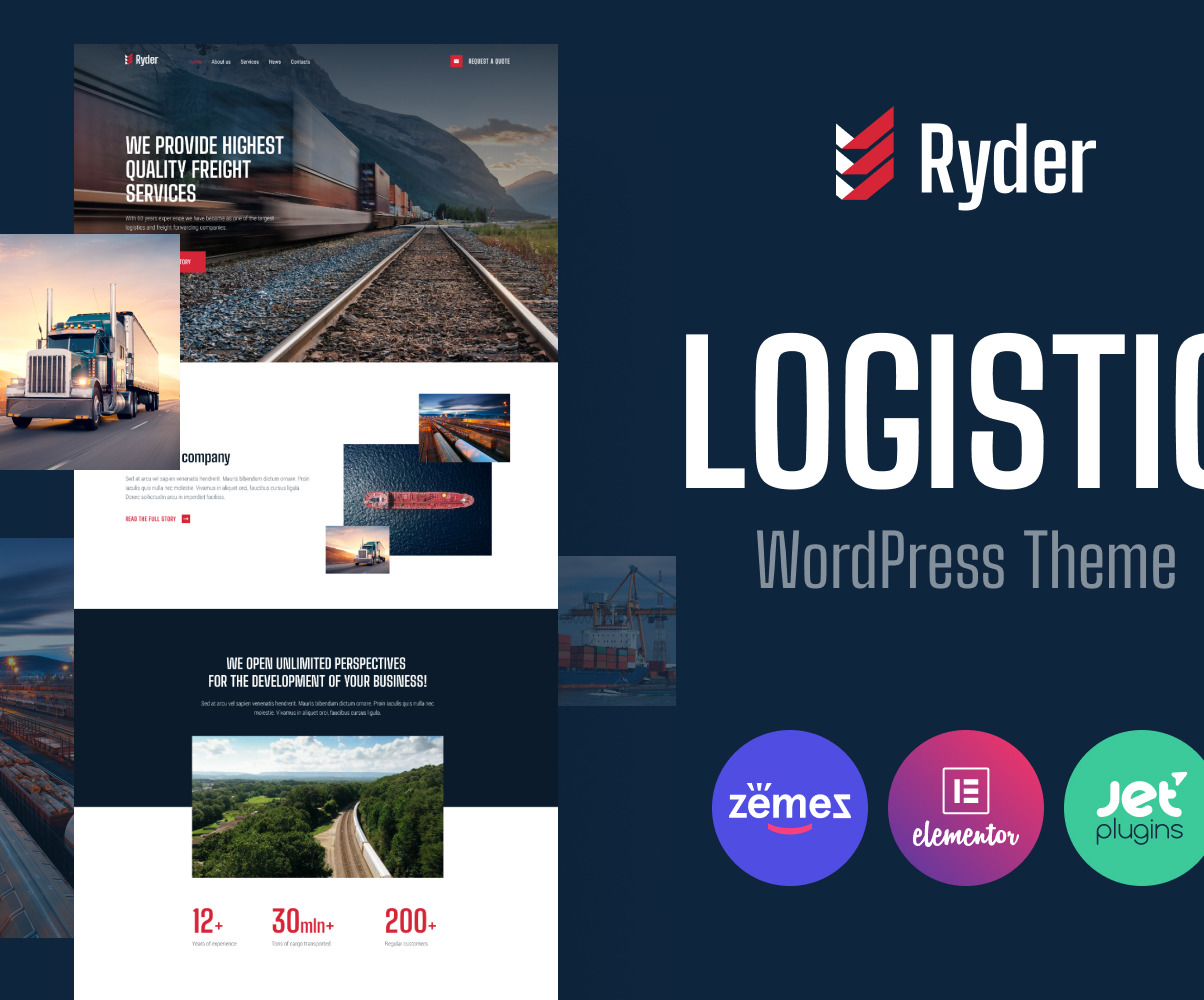Ryder - Logistic Website Design for Moving Companies WordPress Theme #94816