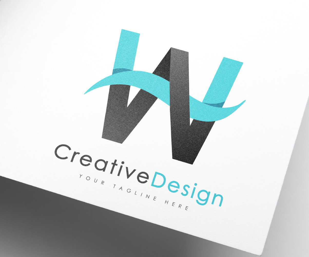 Creative W Letter Blue Wave Design Logo Template #95447