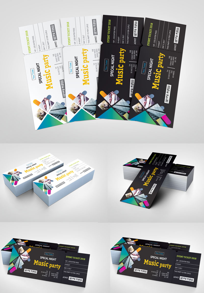 Dark Color Event Ticket Corporate Identity Template #98188
