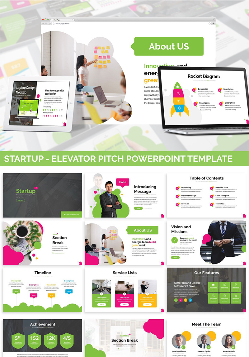 Startup - Elevator Pitch PowerPoint Template #98237