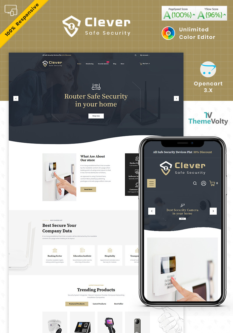 Clever Security Store OpenCart Template #98484