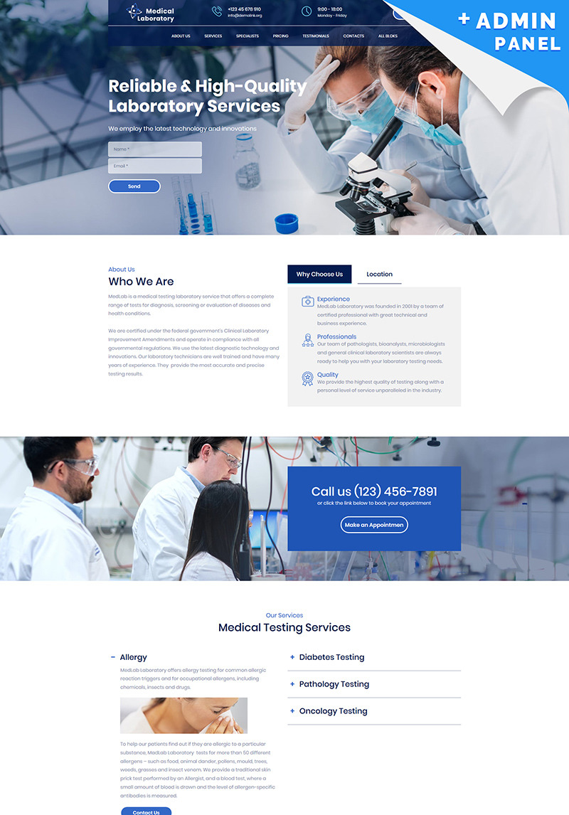 Medical Laboratory Landing Page Template #98419
