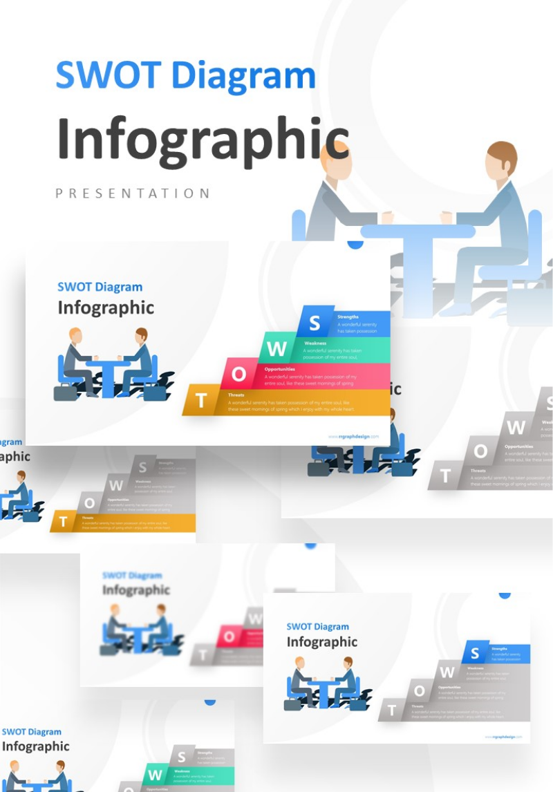 Creative SWOT Diagram with Business Presentation PowerPoint Template #98562