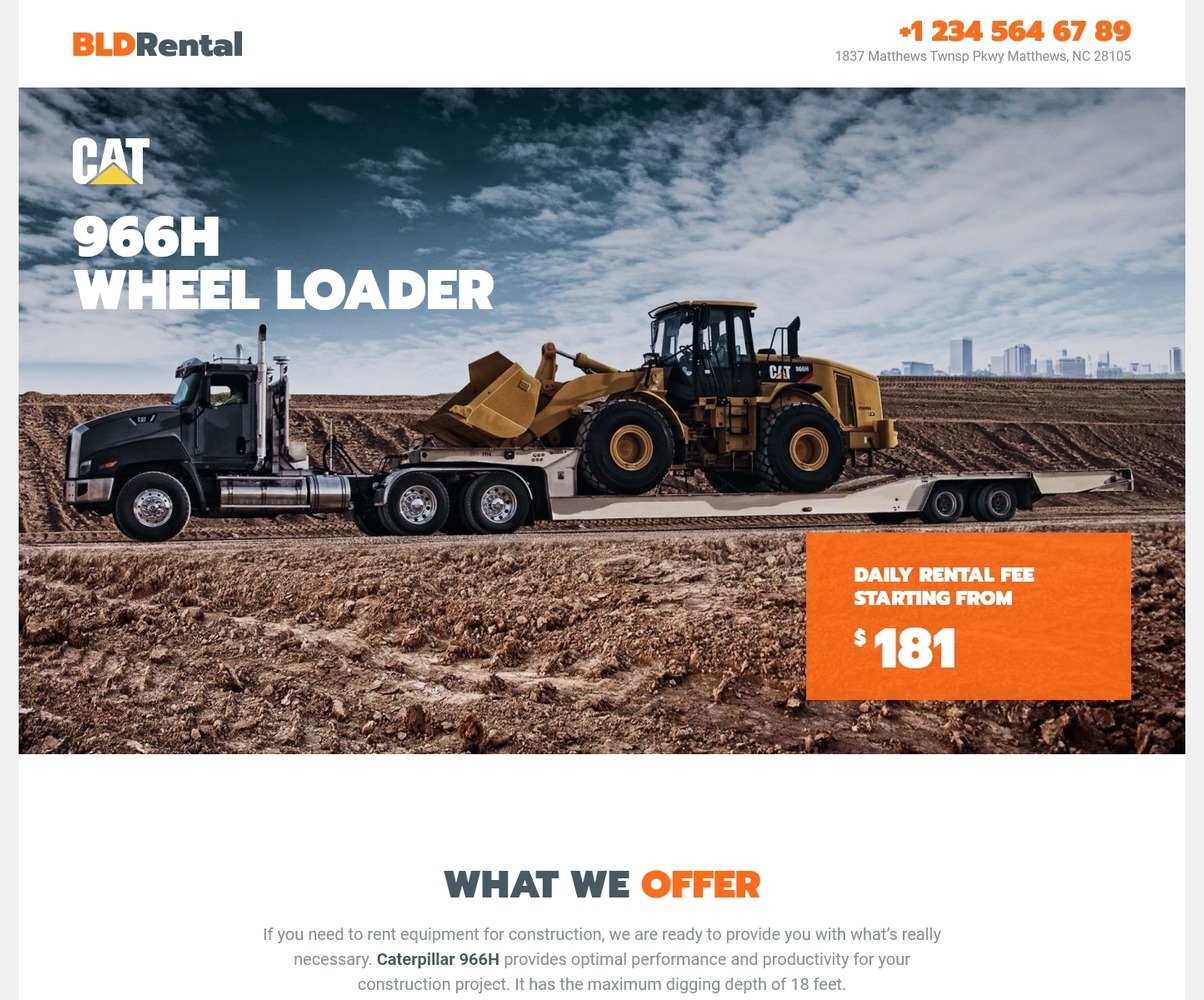 Equipment Rental Landing Page for Construction Business - TemplateMonster
