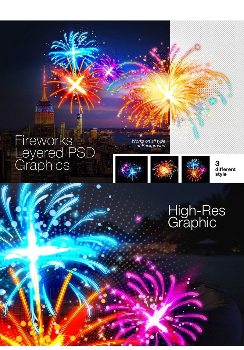 Layered PSD Fireworks Graphics - Illustration #99748