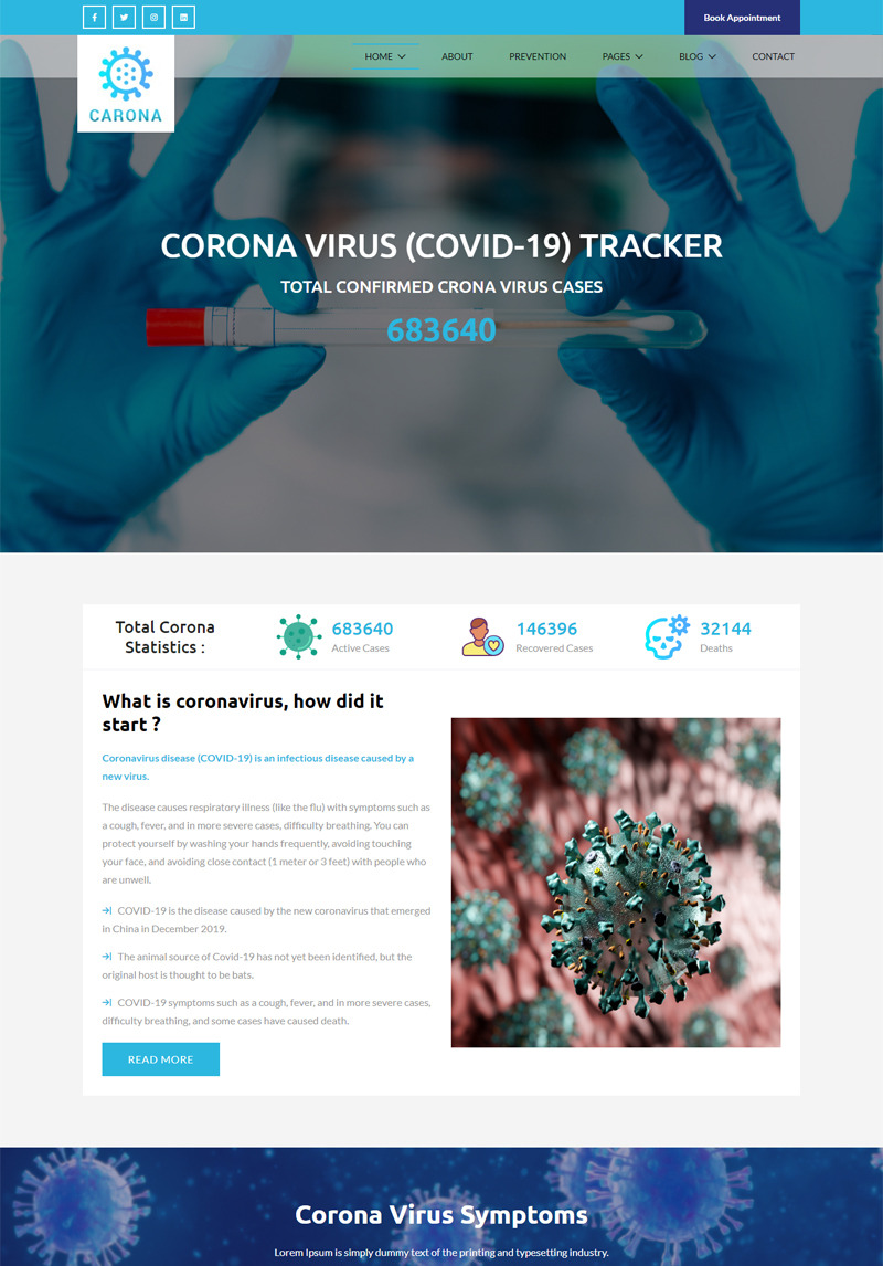 Carona - Corona virus (COVID-19) Medical Website Template #99908
