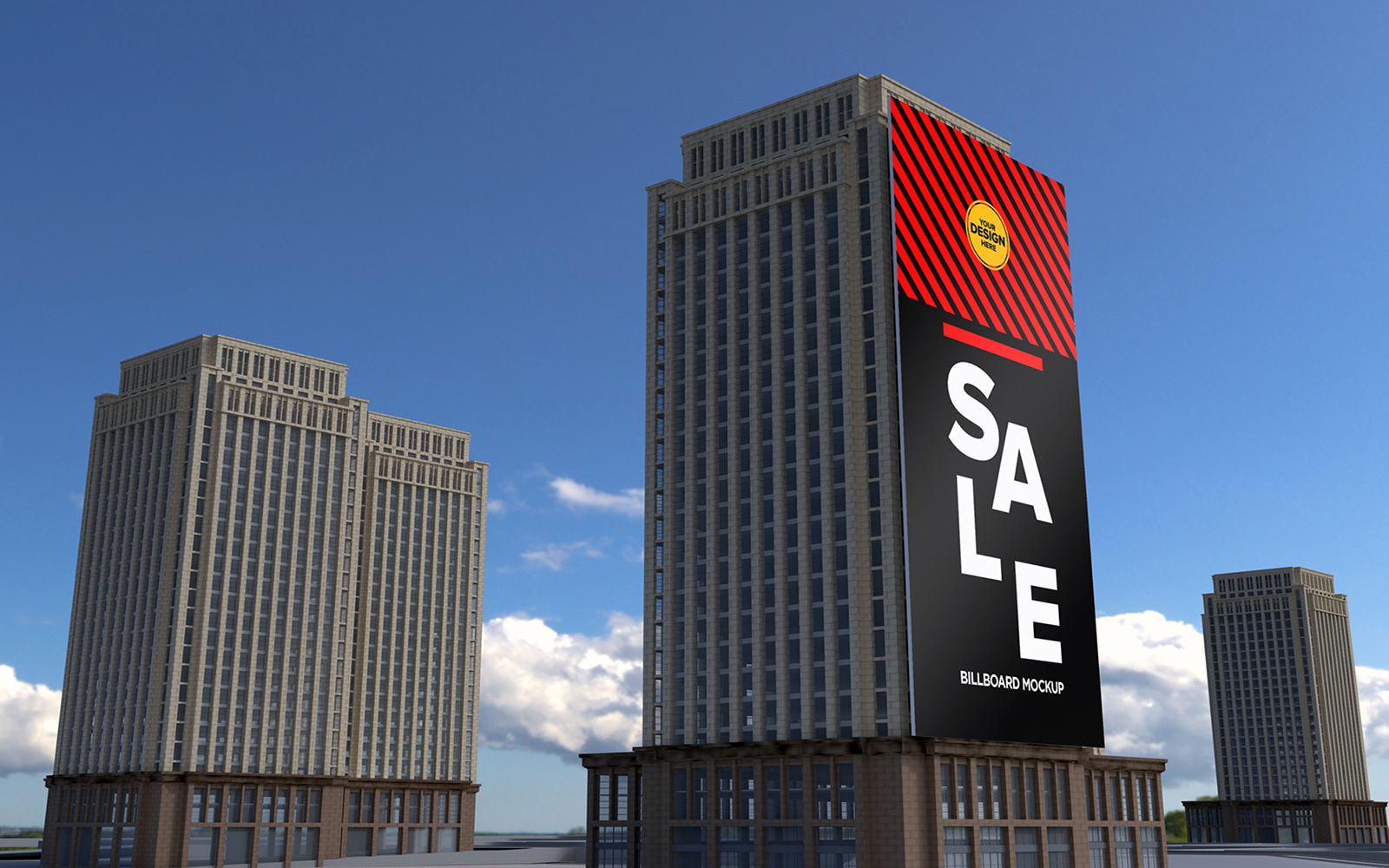 Download Tall billboard sign mockup on building with black friday sale ...