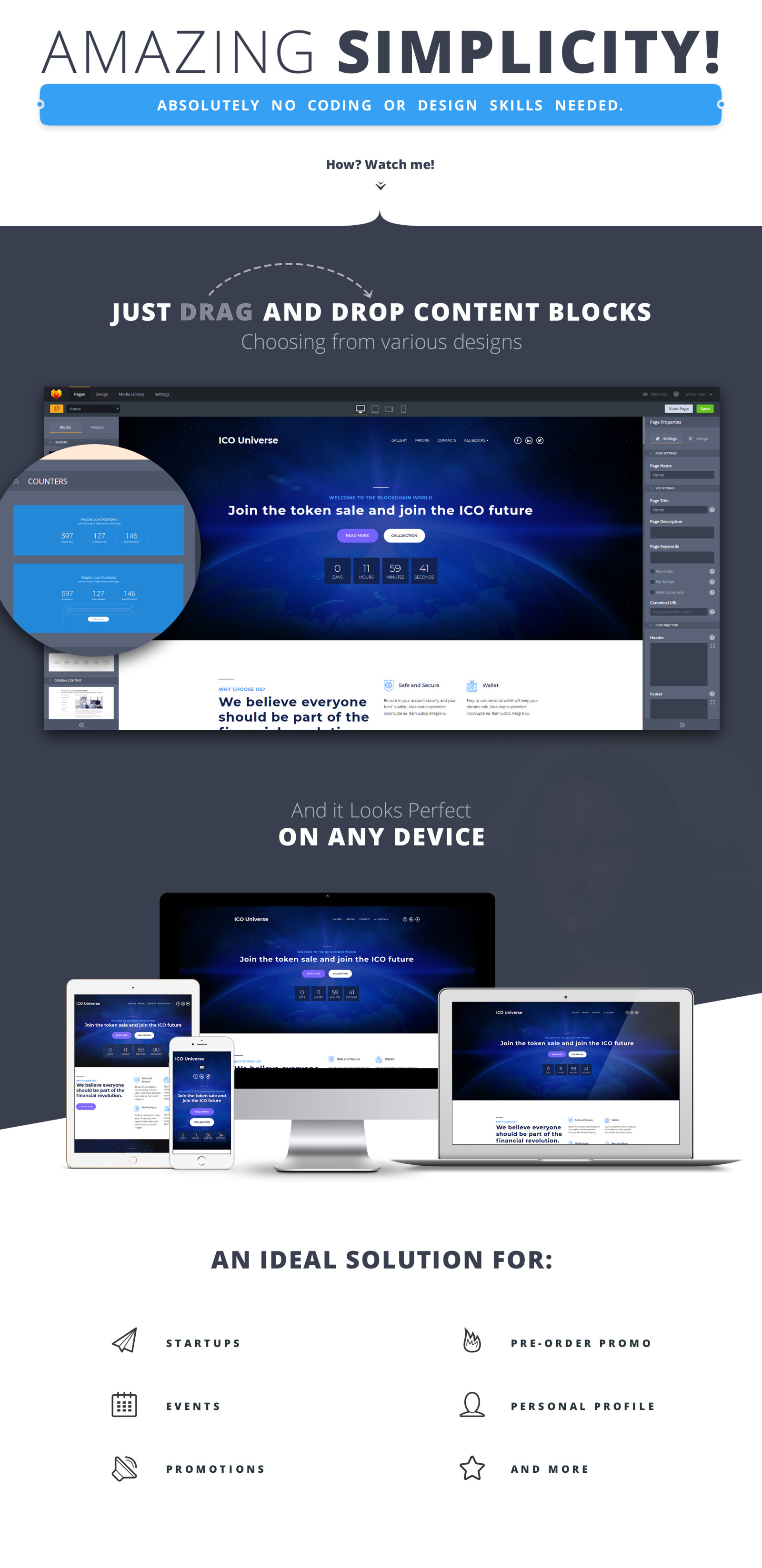 ICO Universe - Bitcoin Cryptocurrency MotoCMS 3 Landing Page Template