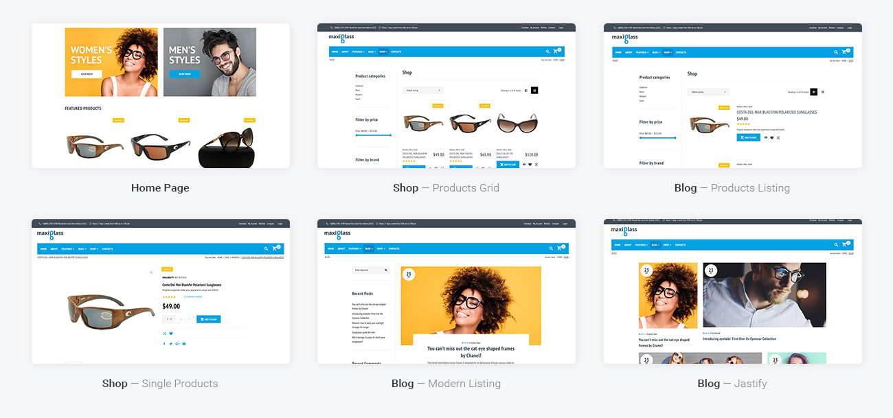 MaxiGlass Eye Glasses WooCommerce Theme - TemplateMonster