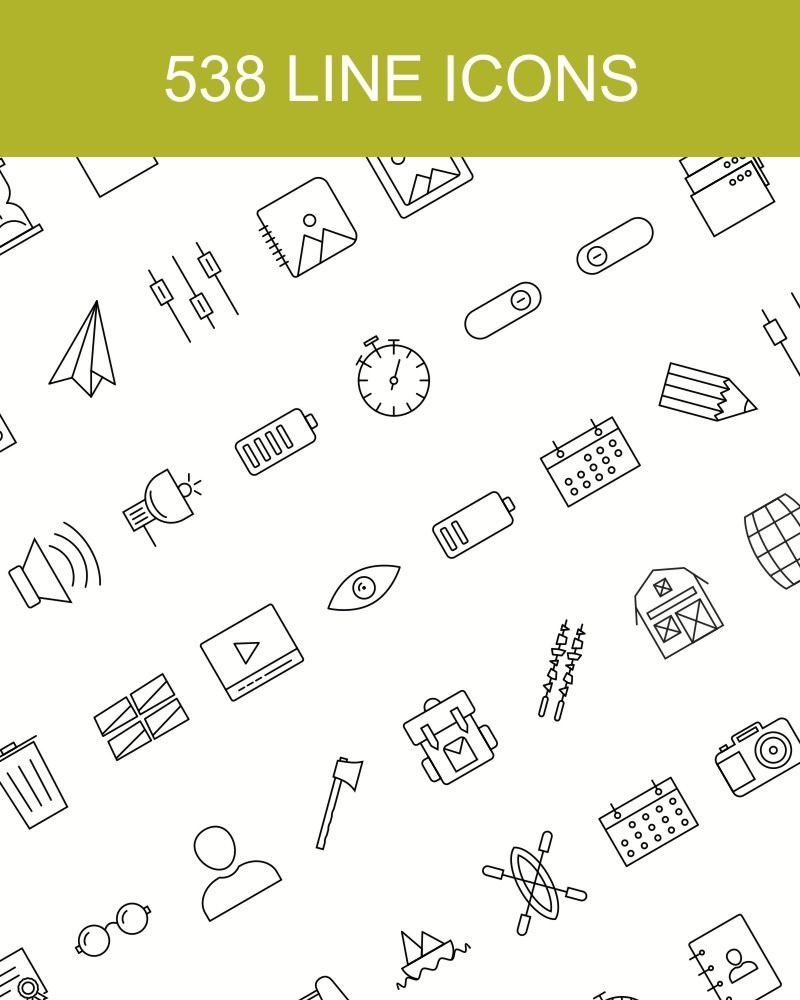 538 Line with 15 Multiple Categories Icon Set