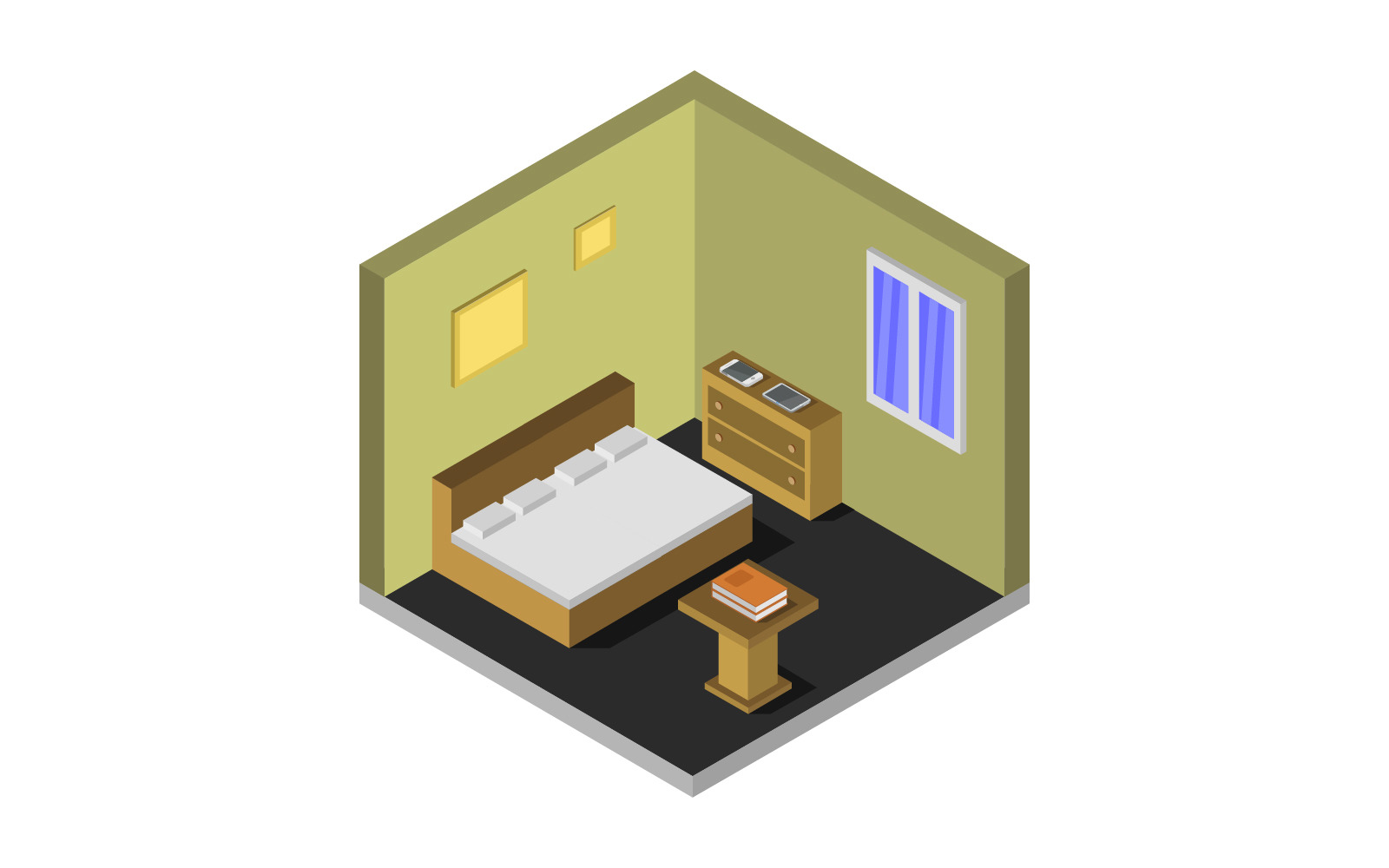 Room with isometric bed - Vector Image - TemplateMonster