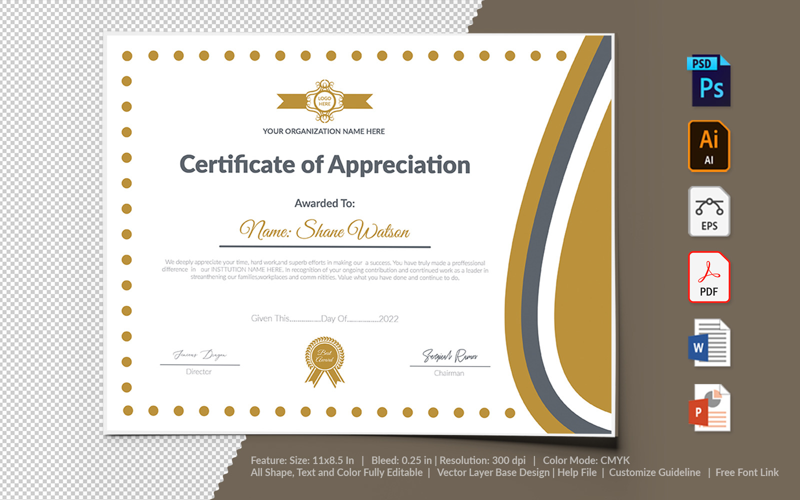 Cline Printable Of Appreciation Certificate Template