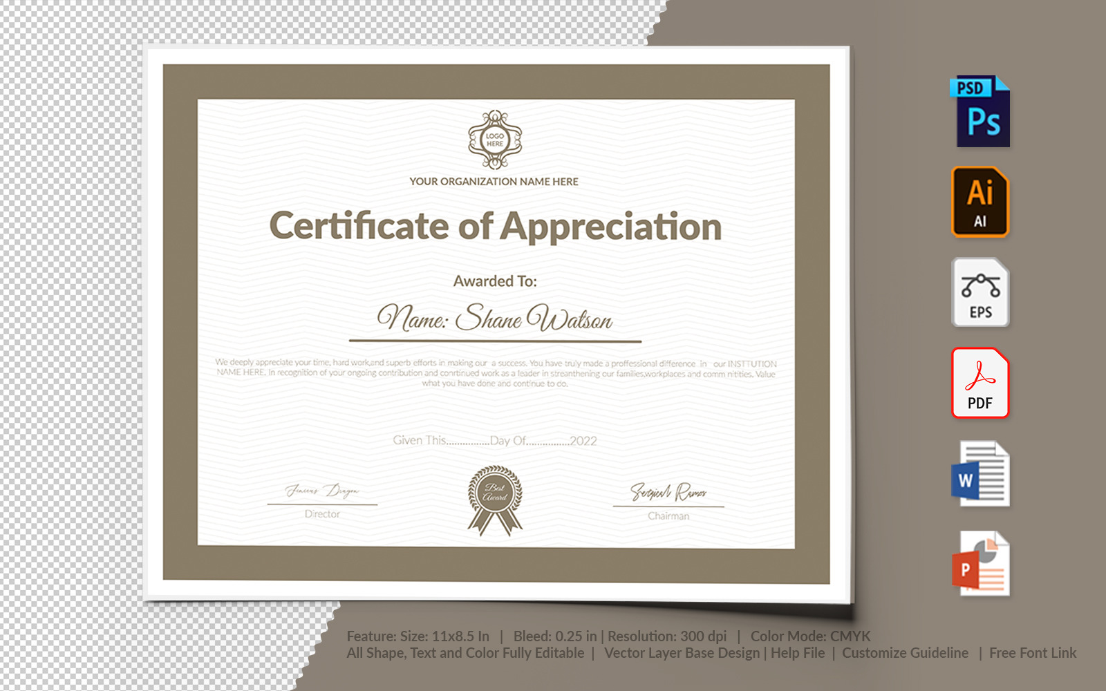 Printable Of Appreciation Certificate Template