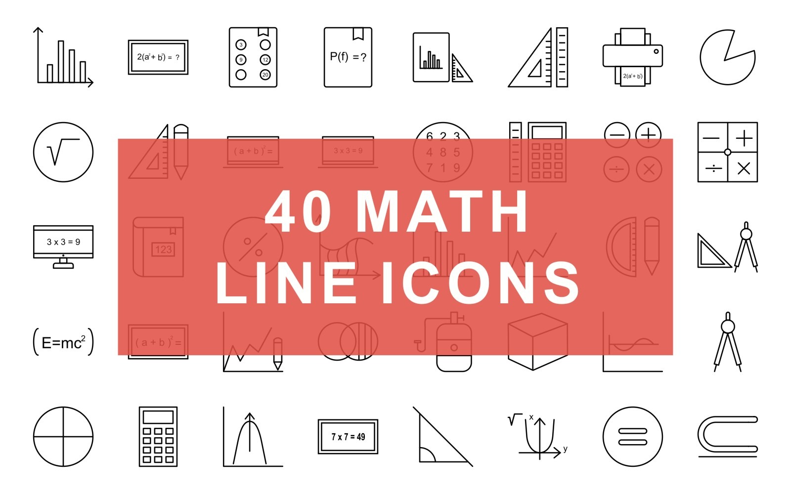 Math Symbols Line Black Icon Set #107435 - TemplateMonster