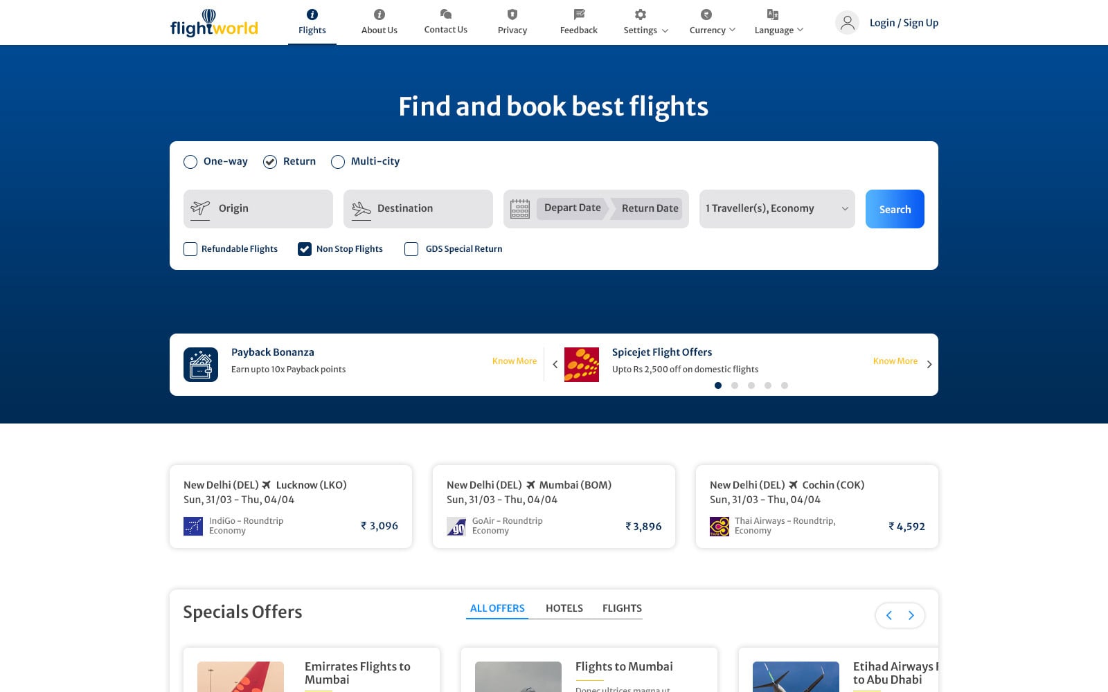 Flightworld - Flight Search Engine PSD Template