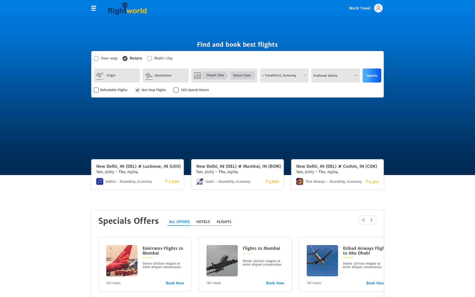 Flightworld - Flight Search Engine PSD Template