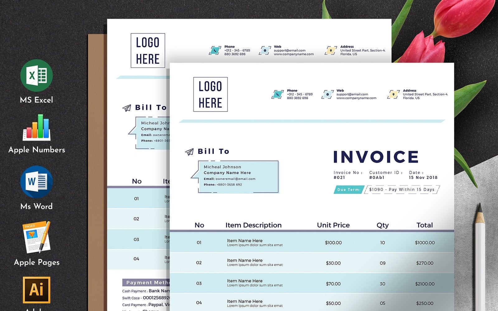 Modern Invoice Quotation Template With Ms Word Apple Pages Excel ...