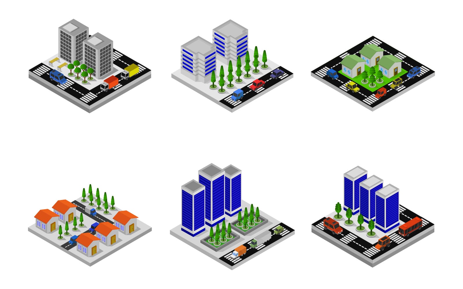 Set Of Isometric Cities - Vector Image - TemplateMonster