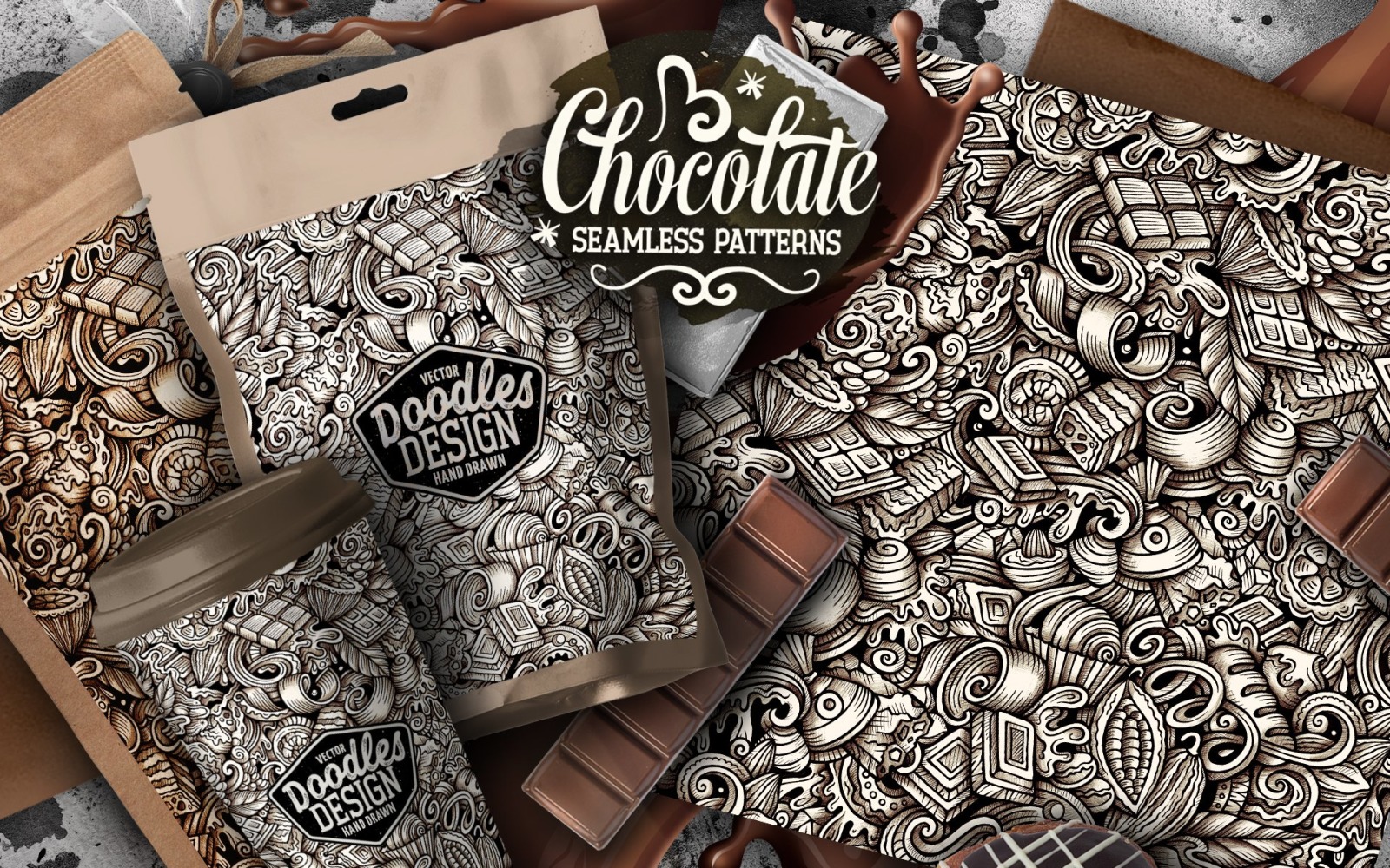 Chocolate Graphics Doodles Seamless Pattern - TemplateMonster
