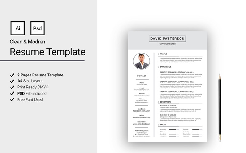 Clean and modern Resume Template #111983 - TemplateMonster
