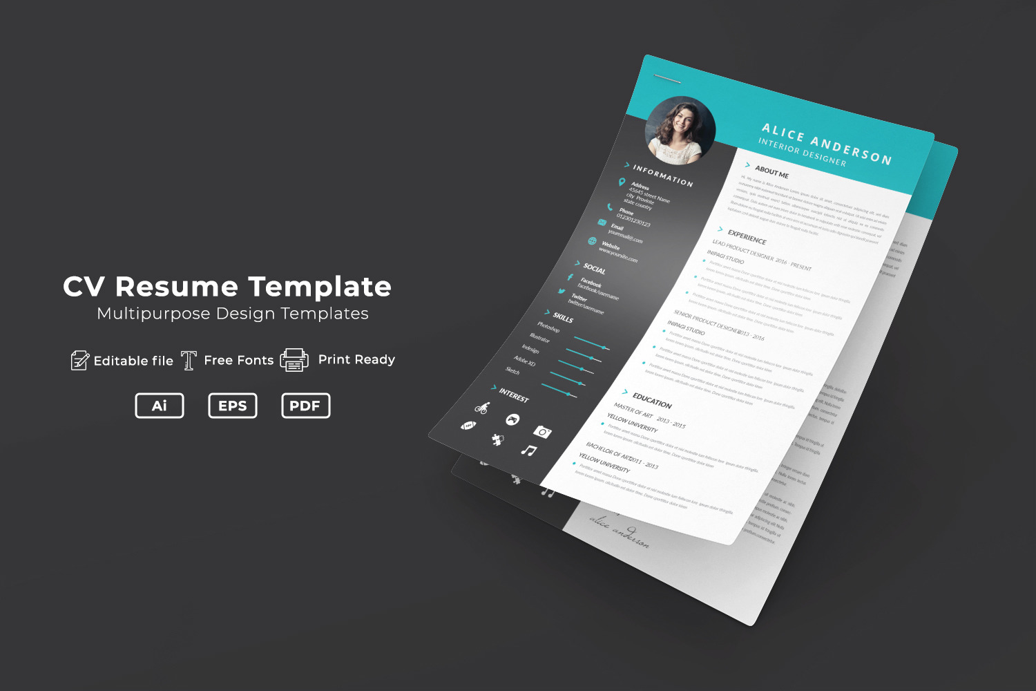 Alice CV Resume Template #114136 - TemplateMonster
