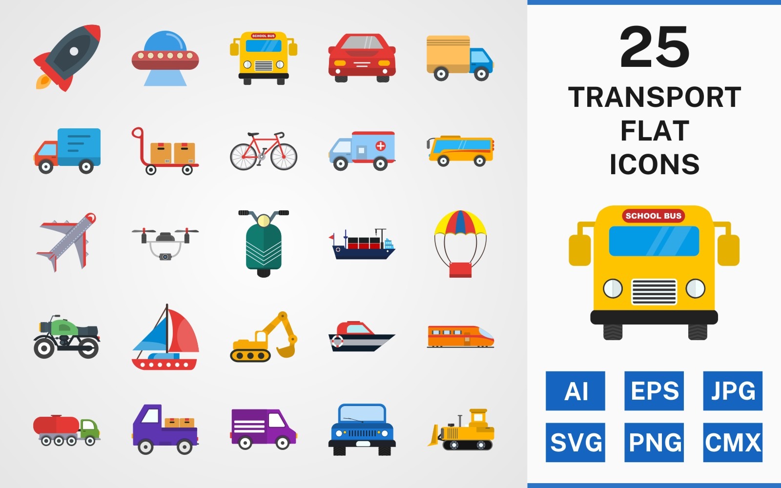 25 Transport FLAT PACK Icon Set #115483 - TemplateMonster