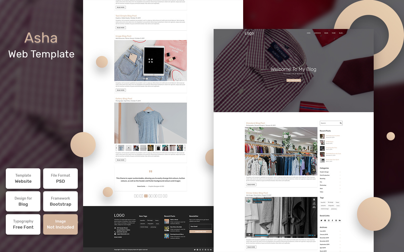 Asha - Blog Material PSD Template #115550 - TemplateMonster