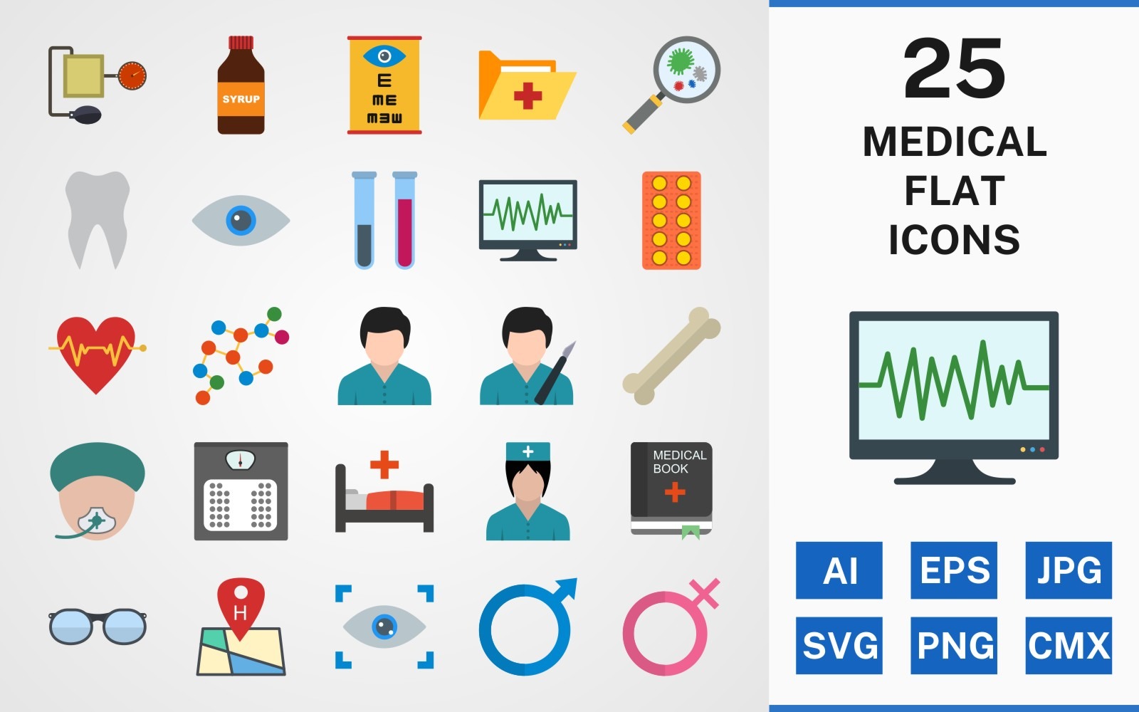 25 Medical FLAT PACK Icon Set #115504 - TemplateMonster