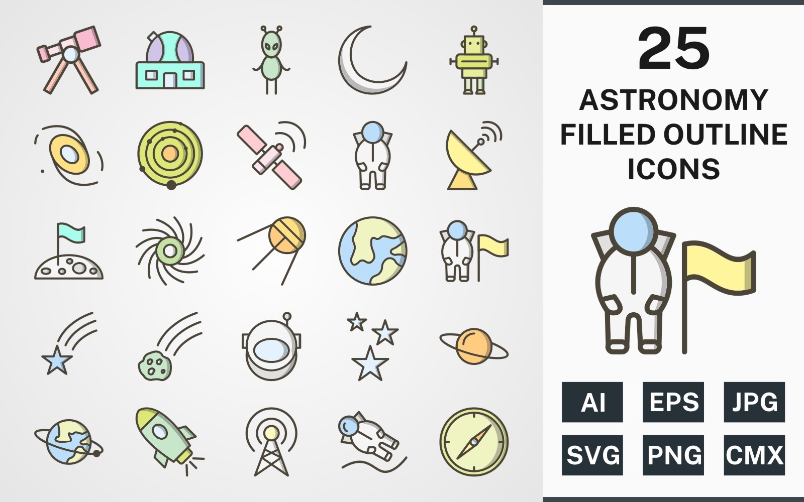 25 ASTRONOMY FILLED OUTLINE PACK Icon Set - TemplateMonster