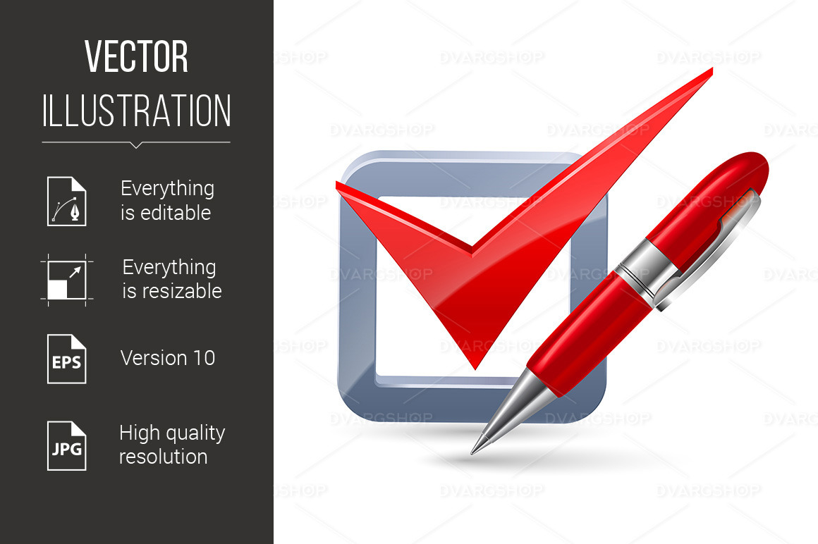 Pen and Tick Mark - Vector Image #117489 - TemplateMonster