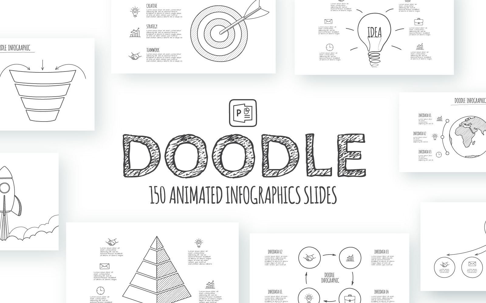 Doodle animierte Infografiken PowerPoint-Vorlage