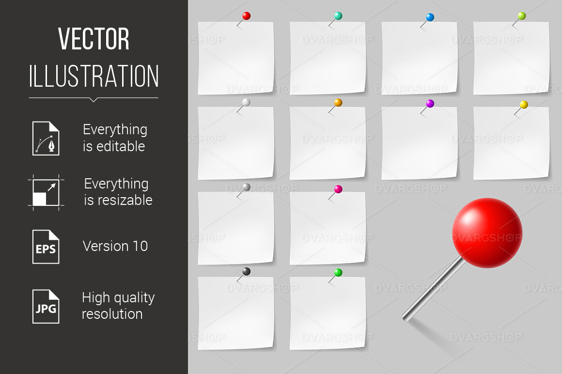 Notas adhesivas con chinchetas - Imagen vectorial