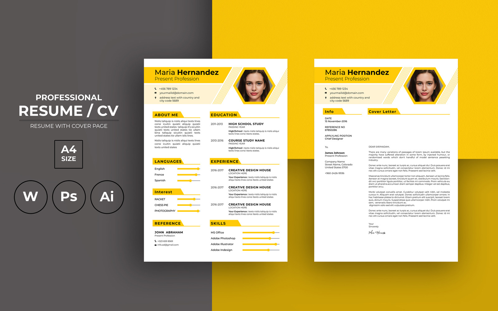 Minimal Creative Yellow CV Resume Template - TemplateMonster