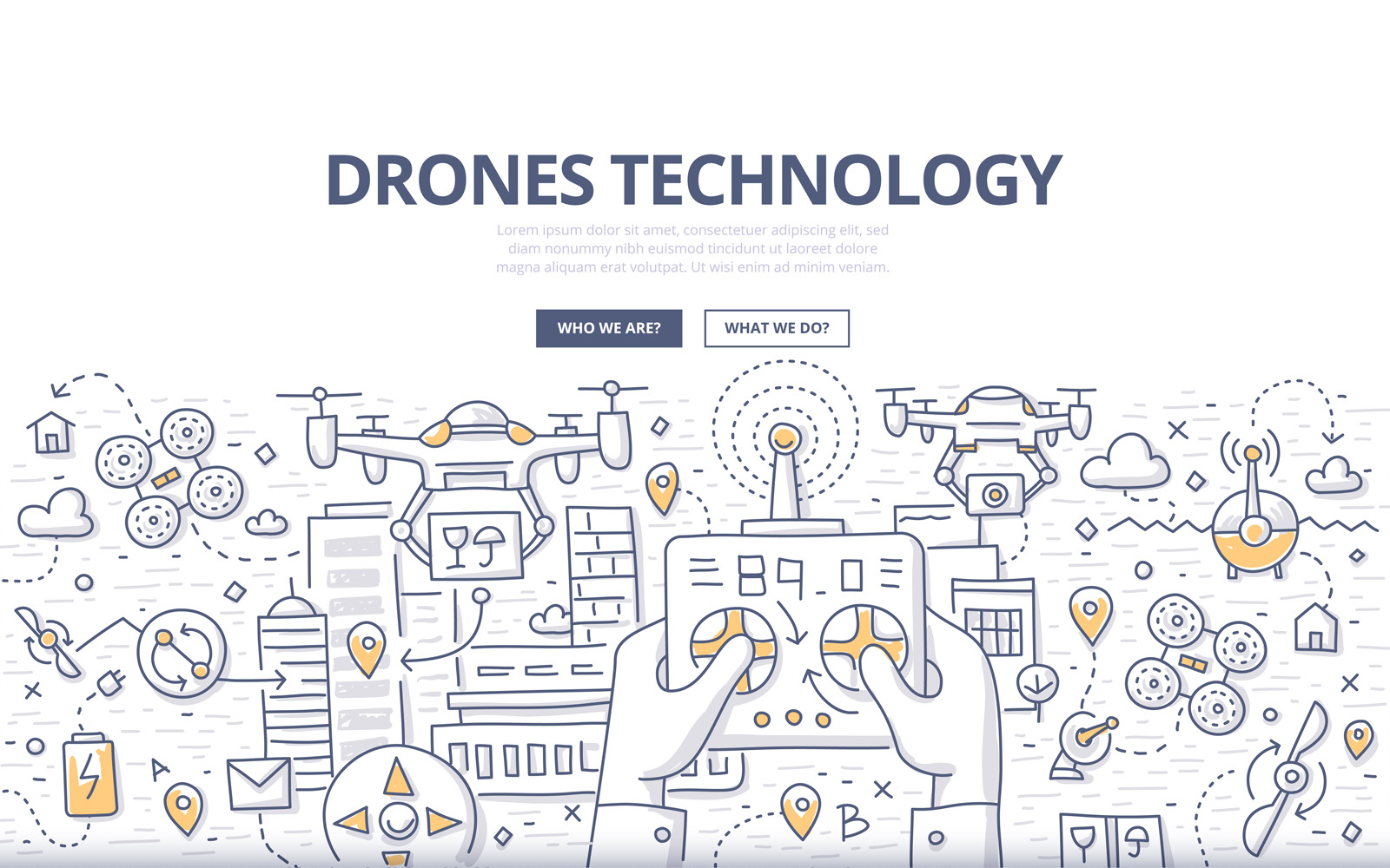 Drones Technology Doodle Concept - Vector Image