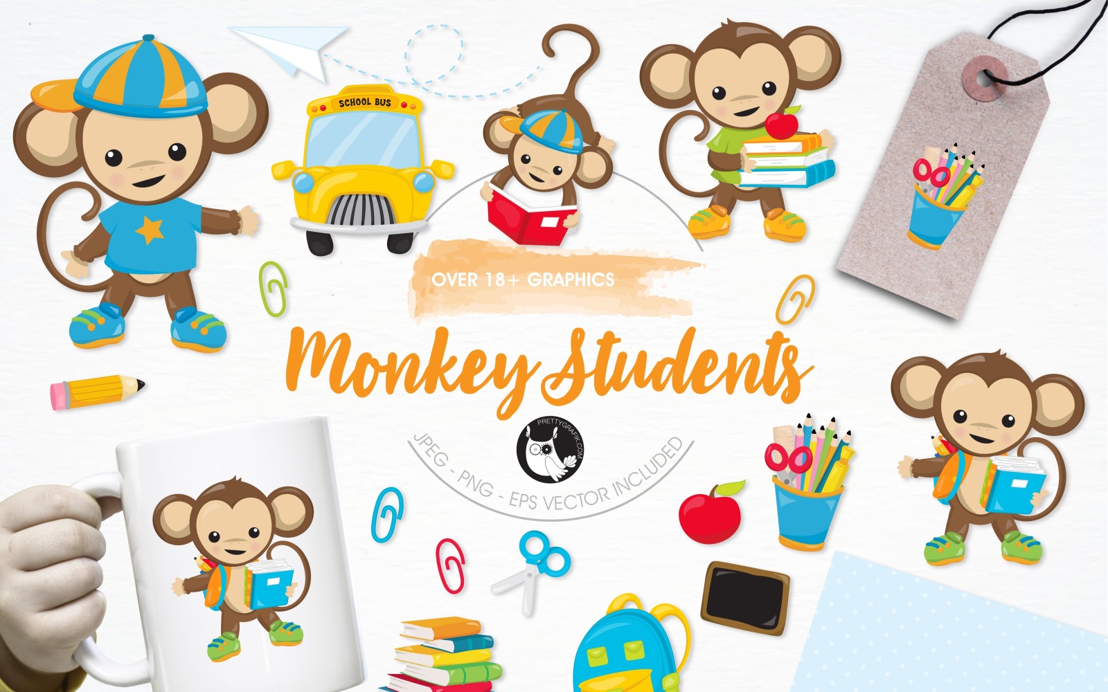 Monkey students illustration pack - Vector Image