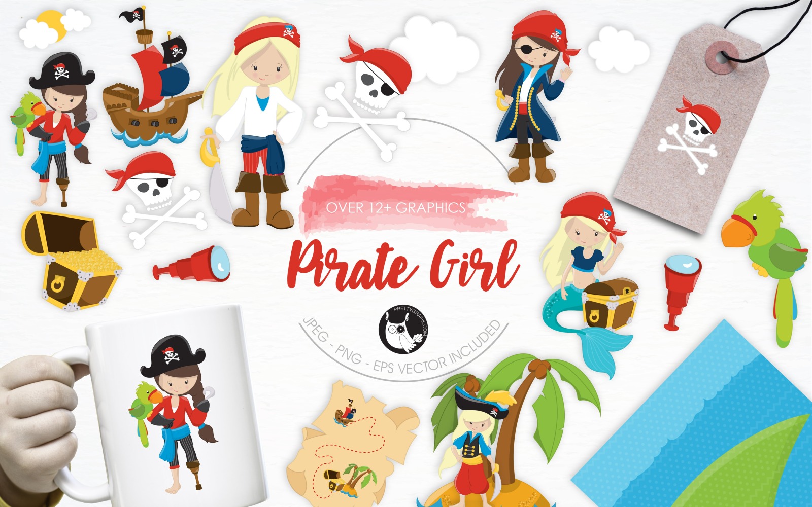 Pirate Girl illustration pack - Vector Image