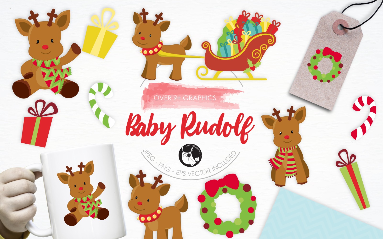 Baby Rudolf illustration pack - Vector Image