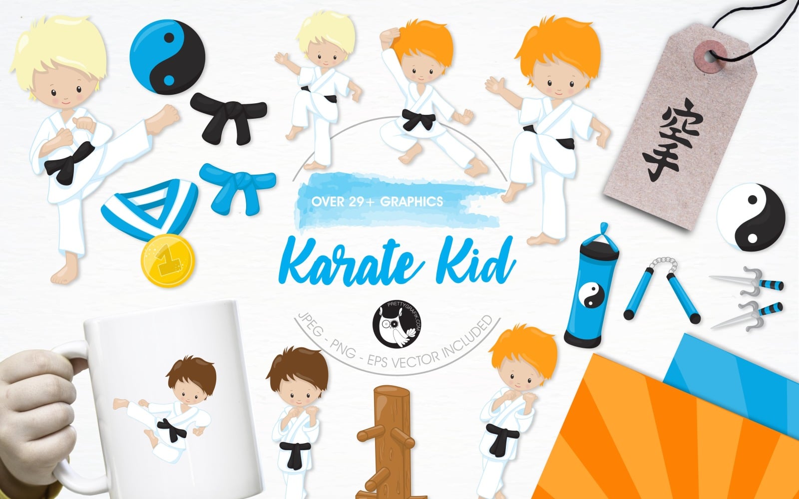 Karate kid illustration pack - Vector Image - TemplateMonster