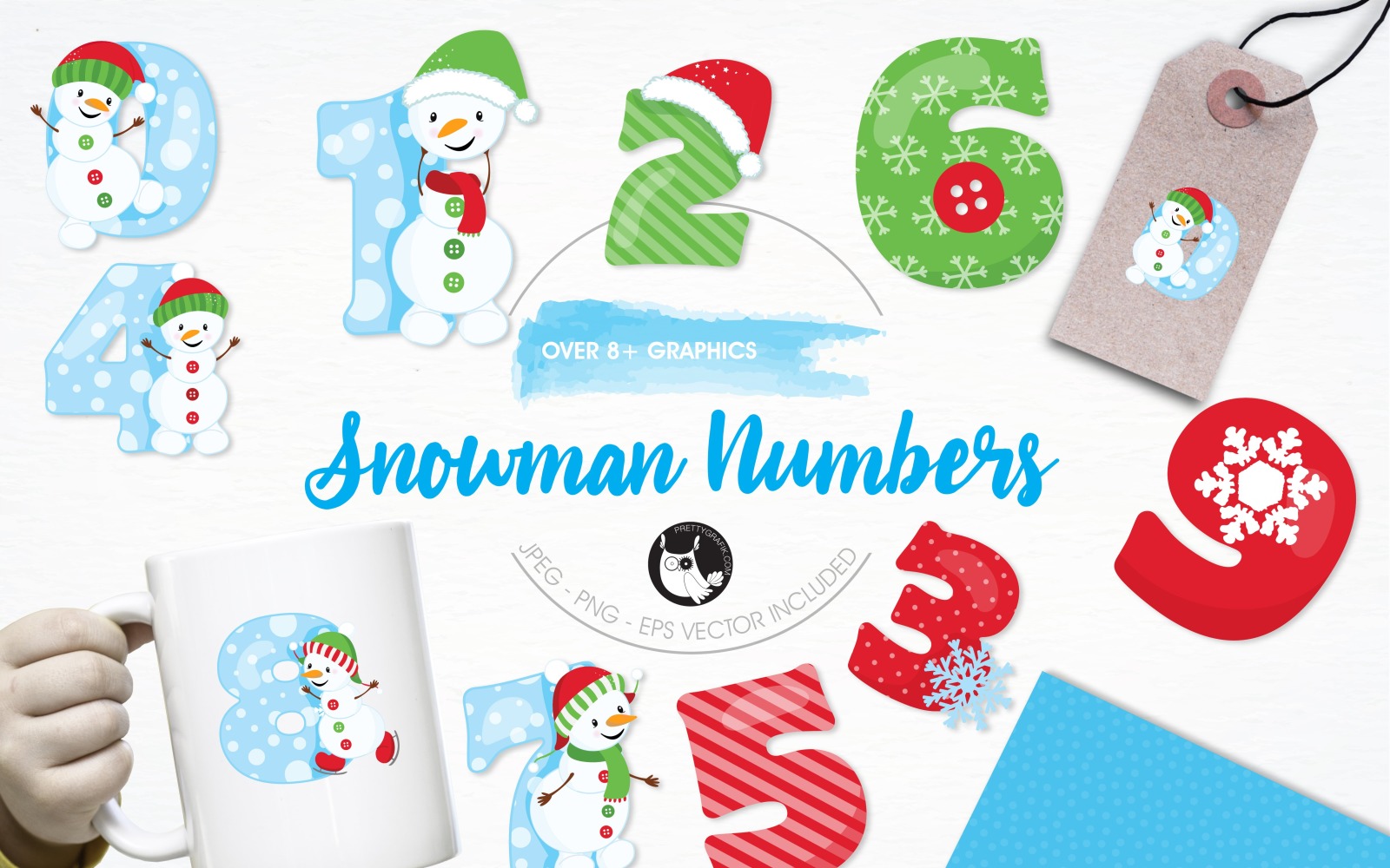 Snowman numbers illustration pack - Vector Image