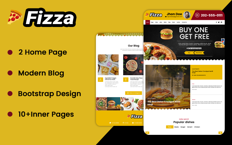 Fizza - Restaurant PSD Teamplate PSD Template