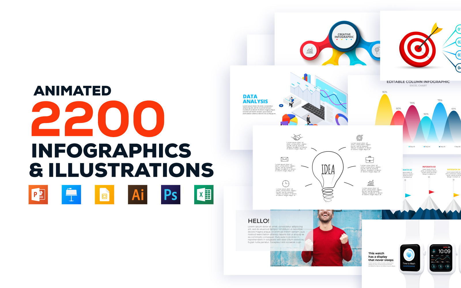2200 plantilla de PowerPoint paquete de infografías animadas