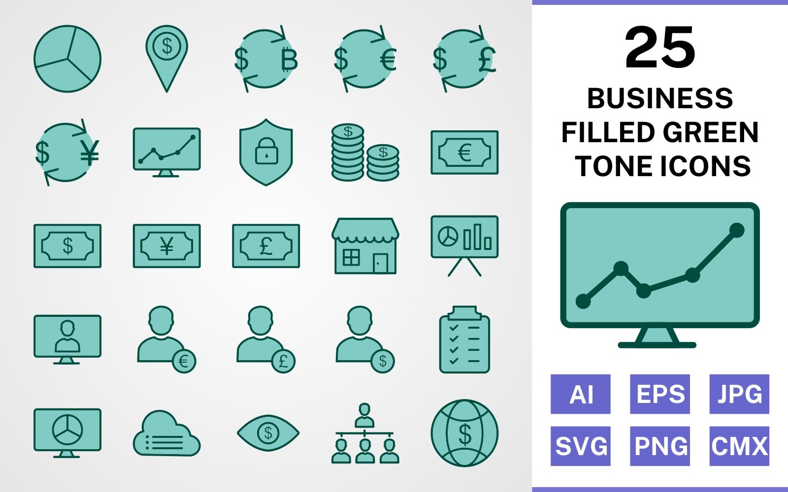 25 Business Filled Green Tone Icon Set - TemplateMonster