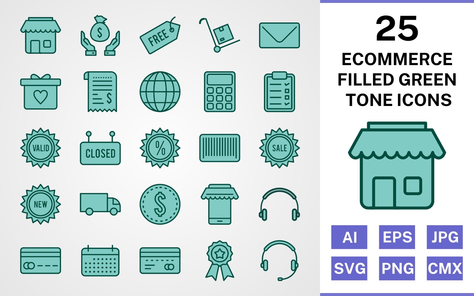 25 Ecommerce Filled Green Tone Icon Set - TemplateMonster
