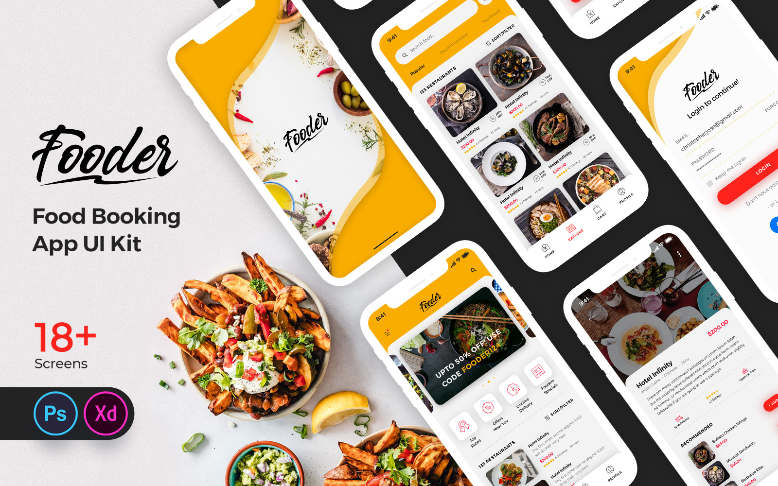 Fooder Mobile App UI Elements #124202 - TemplateMonster
