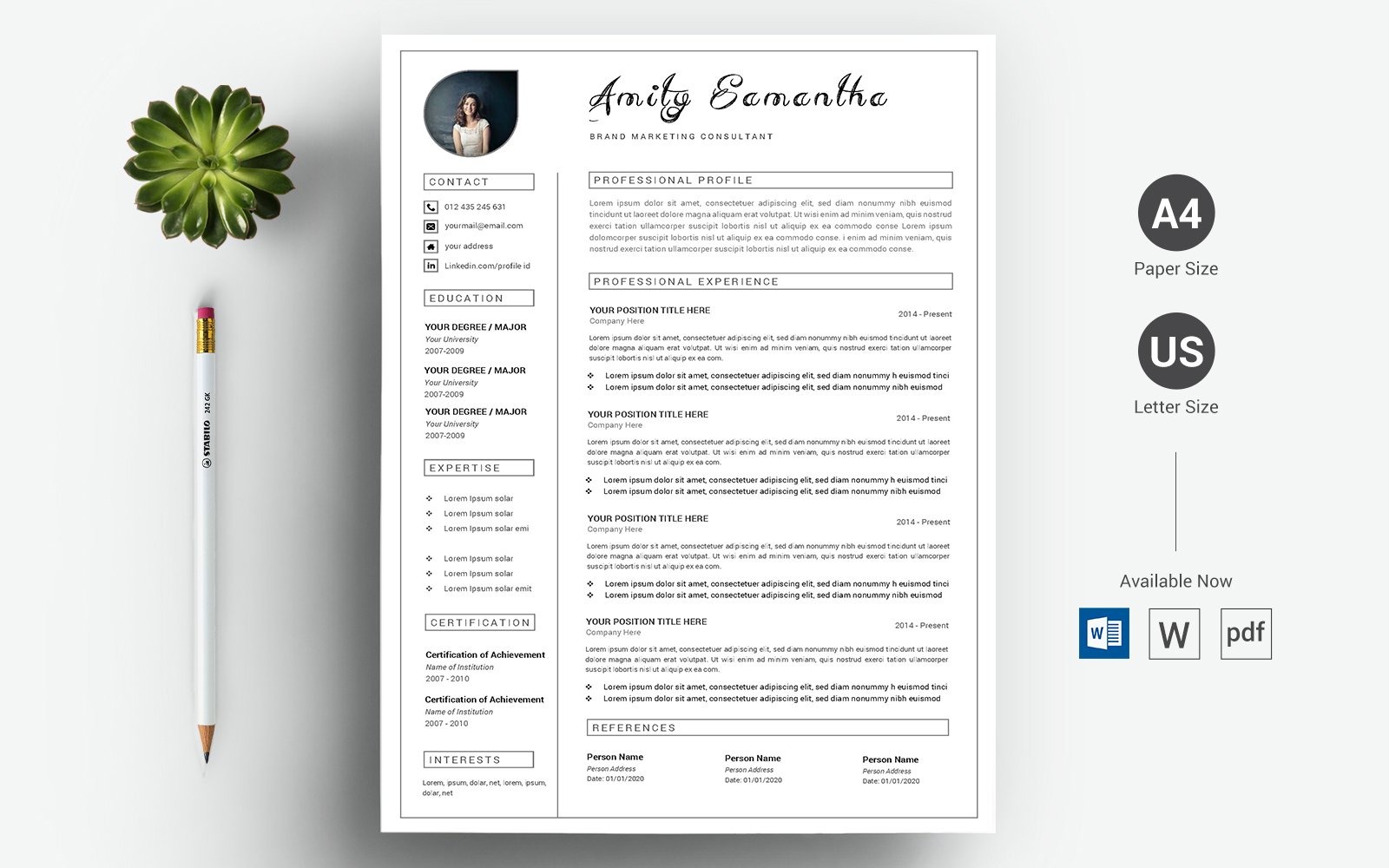 Amity Samantha - CV Resume Template #124496 - TemplateMonster